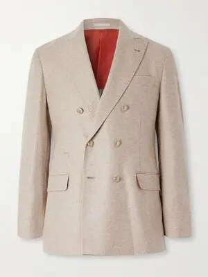 Brunello Cucinelli Double-breasted Puppytooth Cashmere And Silk-blend Suit Jacket - Neutrals