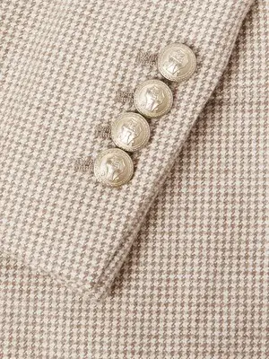 Brunello Cucinelli Double-breasted Puppytooth Cashmere And Silk-blend Suit Jacket - Neutrals