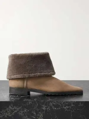 TOTEME Shearling-trimmed Suede Ankle Boots - Taupe
