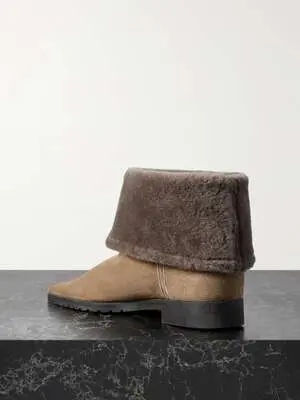 TOTEME Shearling-trimmed Suede Ankle Boots - Taupe