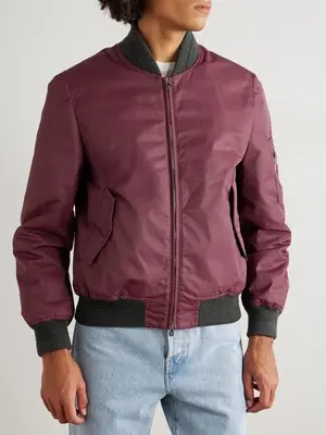 Brunello Cucinelli Padded Cashmere-trimmed Shell Bomber Jacket - Burgundy