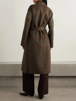 Theory Belted Checked Wool And Cashmere-blend Coat