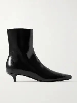 Glossed Leather Ankle Boots