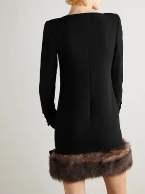 Valentino Garavani Bow-detailed Shearling And Lace-trimmed Mini Dress