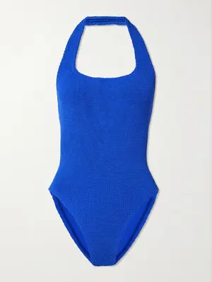 Hunza G Sandy Original Crinkle Halterneck One-piece Swimsuit - Blue