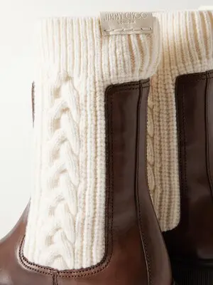 JIMMY CHOO Tamia 70 Cable-knit Chelsea Boots - Brown