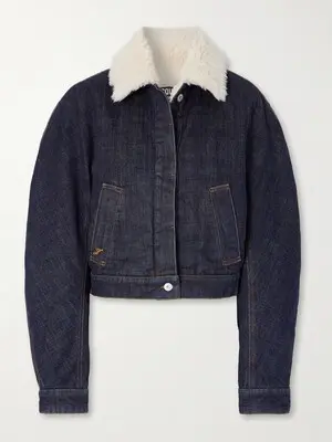 Jacquemus The Ovalo Fleece-trimmed Denim Jacket - Dark Denim