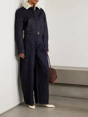 Jacquemus The Ovalo Fleece-trimmed Denim Jacket - Dark Denim
