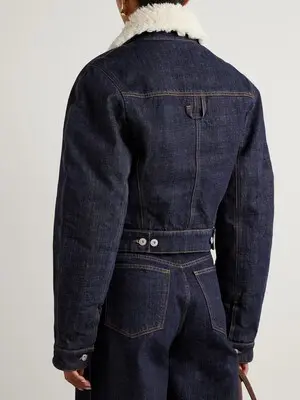 Jacquemus The Ovalo Fleece-trimmed Denim Jacket - Dark Denim