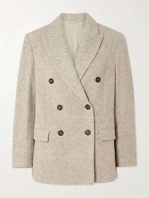Brunello Cucinelli Double-breasted Tweed Blazer - Beige