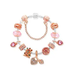 DONATELLO GIAN Two Tone Heart Locket Charm Bracelet - Rose
