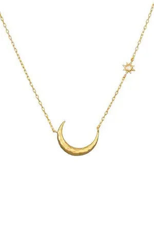 SATYA JEWELRY Ethereal Guide Moonstone Moon And Star Necklace - Gold