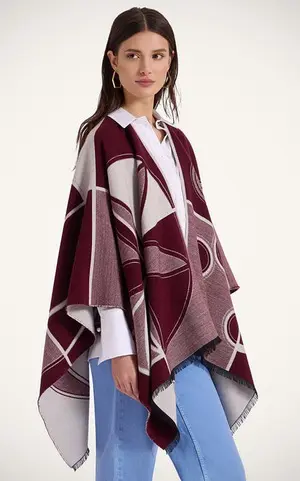 La DoubleJ Printed Wool-silk Poncho - Eclipse Placée Bordeaux