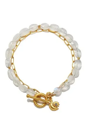 SATYA JEWELRY Goddess Wisdom Moonstone Beaded And Chain Toggle Bracelet - Gold