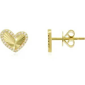 THE LOVERY FINE JEWELRY Asymmetrical Fluted Diamond Heart Stud Earrings - Yellow Gold
