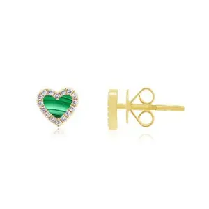 THE LOVERY FINE JEWELRY Diamond And Yellow Gold Heart Stud Earrings - Malachite