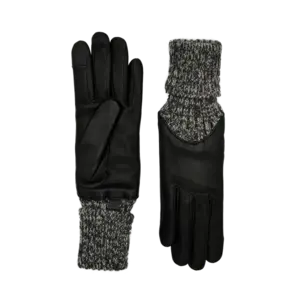 AGNELLE Cecilia Leather Gloves With Knitted Cuff - Tnoir/gris Chine