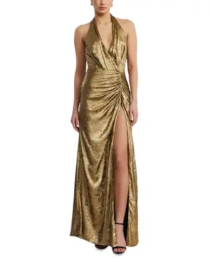 Bcbgmaxazria Lame Halter Gown
