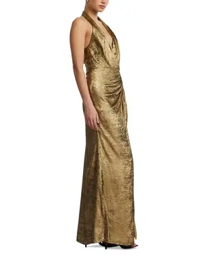 Bcbgmaxazria Lame Halter Gown