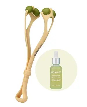 PURECODE Vitasculpt Rejuvenating Bundle Set- Face Roller Unscented Argan Oil 30ml - Beige,olive Green