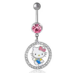 HELLO KITTY 14g Dangle Belly Button Ring - Silver