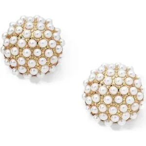 OLIVE & PIPER Pearl Pave Stud Earrings - Gold