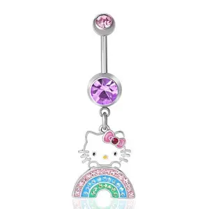 HELLO KITTY Crystal Dangle Belly Button Ring - Silver/ Multicolor