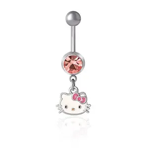HELLO KITTY Crystal Belly Ring - Silver/ White