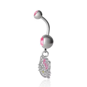 HELLO KITTY 14g Stainless Steel Belly Button Ring - Silver