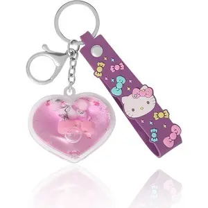 HELLO KITTY Acrylic Liquid Heart Keychain - Purple