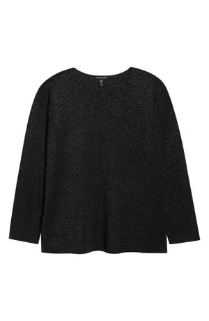 Eileen Fisher Metallic Shimmer Wool Blend Crewneck Sweater