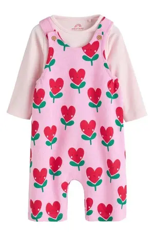 NEXT Flower Heart Overalls And Bodysuit Set - Pink