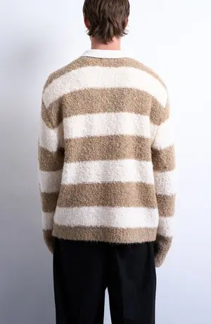 Topman Striped Bouclé Polo Sweater
