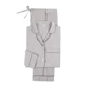 MATOUK Matteo Striped Seersucker Pajama Set - Bark