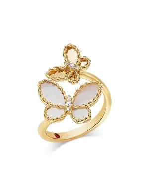 Roberto Coin 18k Yellow Jasmine Mother Of Pearl & Diamond Butterfly Bypass Ring - Gold