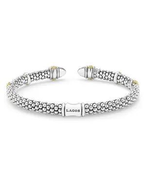 Lagos 18k Yellow Gold & Sterling Diamond Cuff Bracelet - Silver