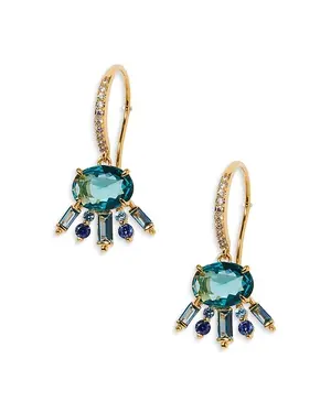 Nadri Stellar Halo Drop Earrings - Blue/gold