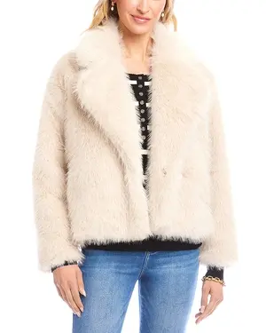 Karen Kane Cropped Faux Fur Jacket - Stone