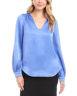 Karen Kane Satin Shirred Blouse