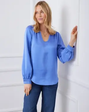 Karen Kane Satin Shirred Blouse