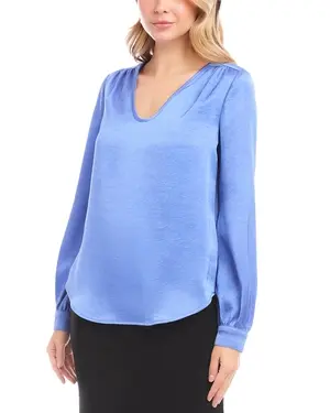 Karen Kane Satin Shirred Blouse