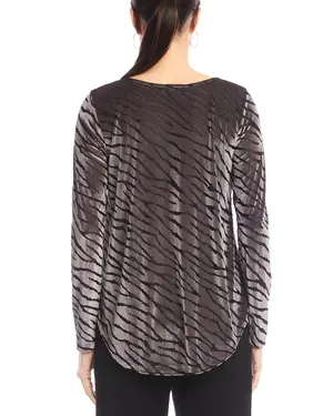 Karen Kane Velvet Burnout Shirttail Top - Zebra