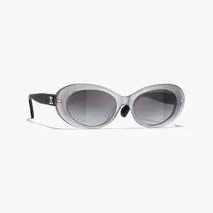 Chanel Oval Sunglasses - Silver & Black