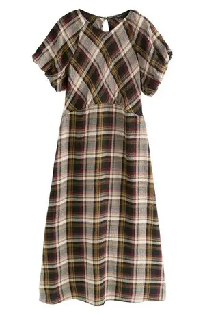 NEXT Plaid Puff Sleeve Midi Dress