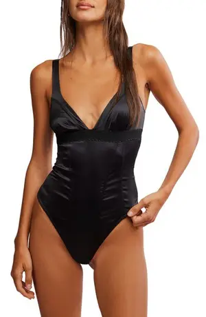 Free People Anywhere With You Stretch Satin Bodysuit