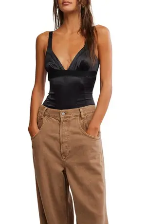 Free People Anywhere With You Stretch Satin Bodysuit