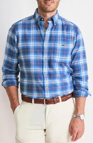 Vineyard Vines Muskeget Plaid Cotton Flannel Button-down Shirt - Tide Blue