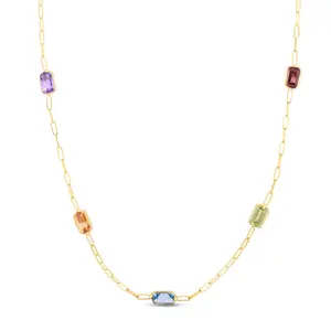 THE LOVERY FINE JEWELRY Gemstone Paperclip Chain Necklace - Rainbow