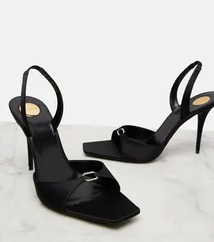 Saint Laurent Daisy 95 Embellished Crêpe Satin Sandals - Black