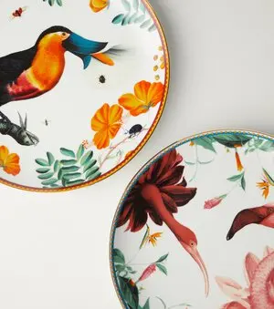 La DoubleJ Birdbloom Porcelain Decorative Plate - Multicoloured